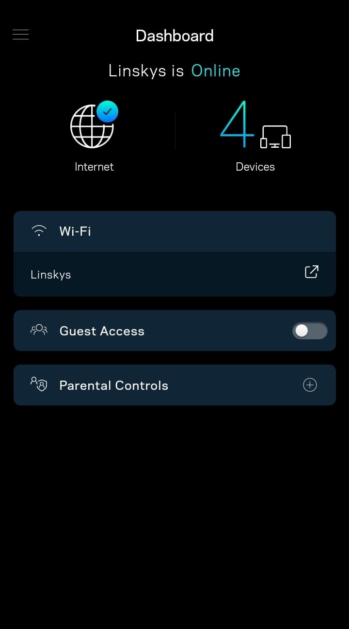 How do I use the Linksys router mobile app dashboard?
